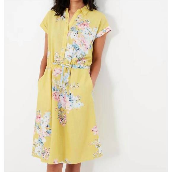 Joules | Dresses | New Joules Allison Linen Shirt Dress In Lemon Flower ...